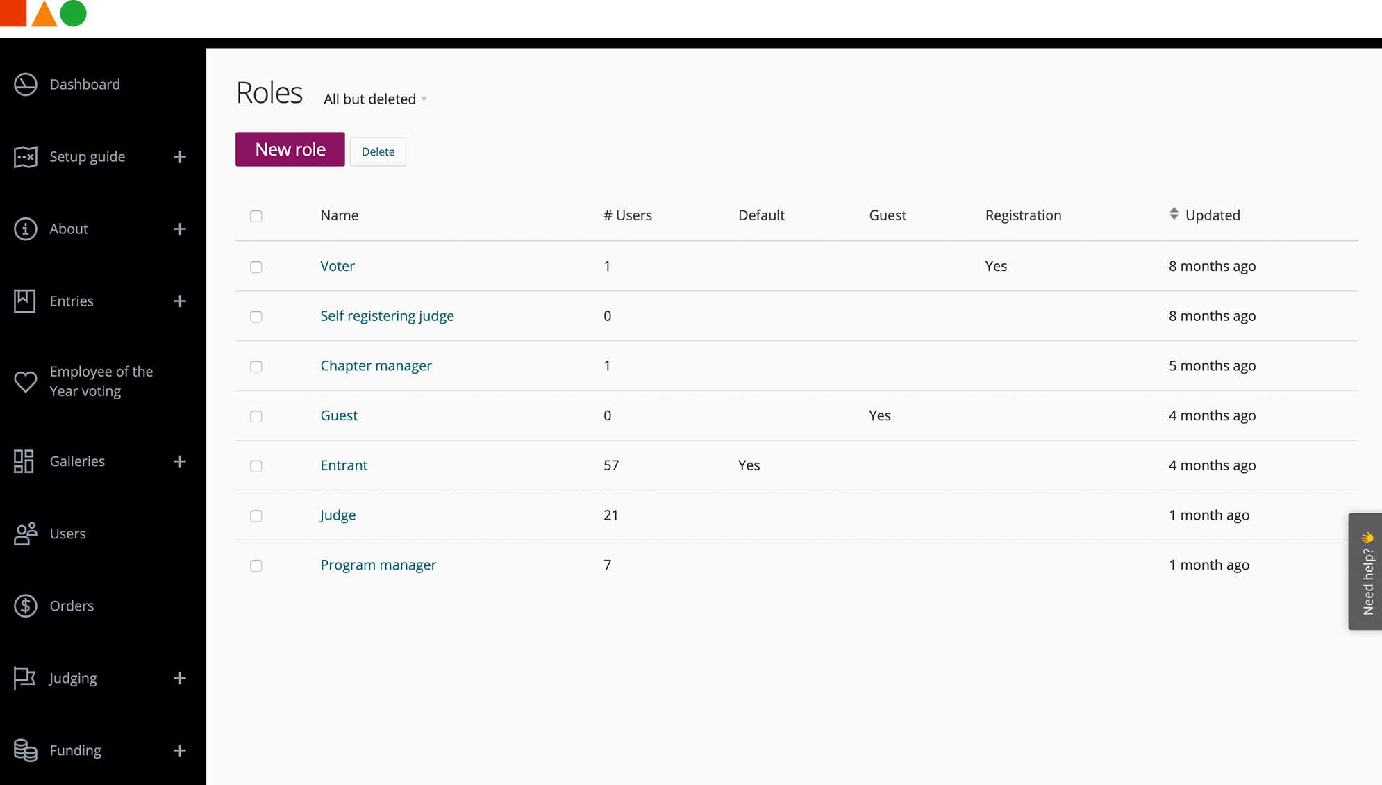 Role management — Awards Management Software