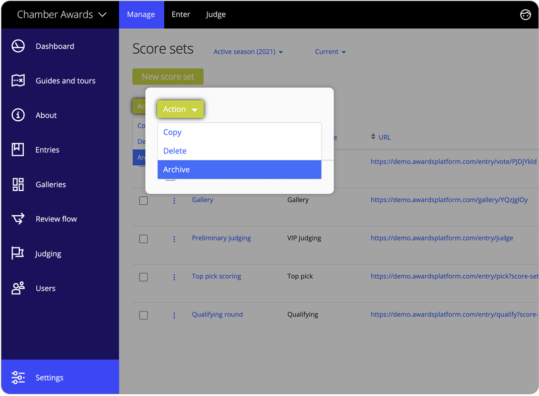 Program archiving - Awards Management Software
