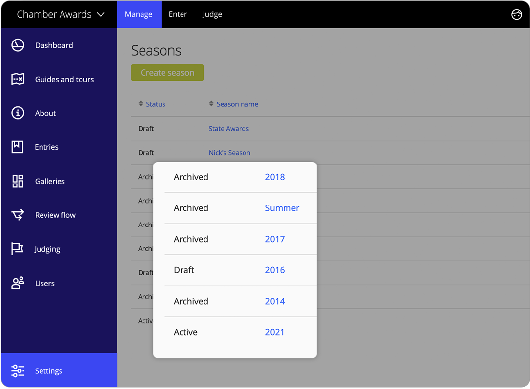Program archiving - Awards Management Software