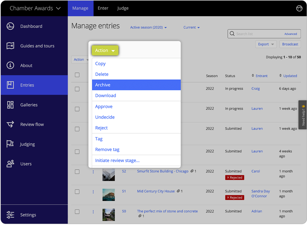 Entry submission management - Awards Management Software