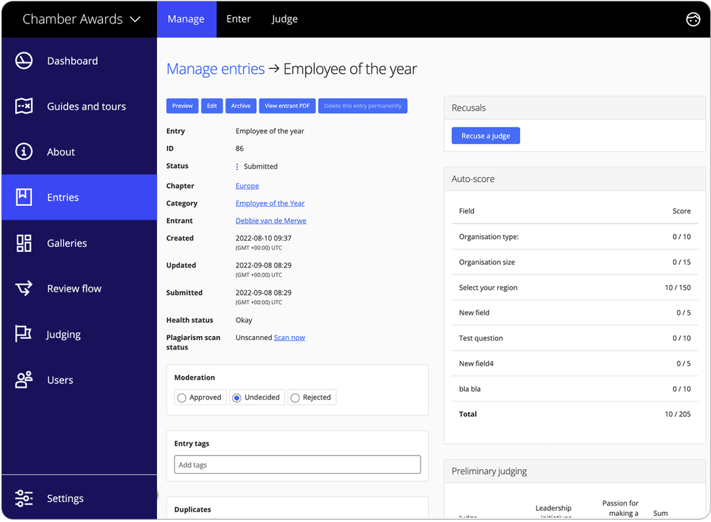 Entry submission management - Awards Management Software